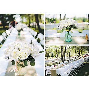 Artiflr Artificial Flowers Rose Bouquet 2 Pack Fake Flowers Silk Plastic Artificial White Roses 18 Heads Bridal Wedding Bouquet for Home Garden Party Wedding Decoration (White)