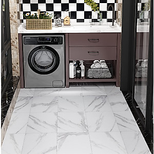 Livelynine 32-Pack Grey and White Flooring Peel and Stick Floor Tile Waterproof Marble Vinyl Floor Tiles Bathroom Kitchen Living Room Bedroom Laminate Flooring Stick on Floor Covering Linoleum 12X12