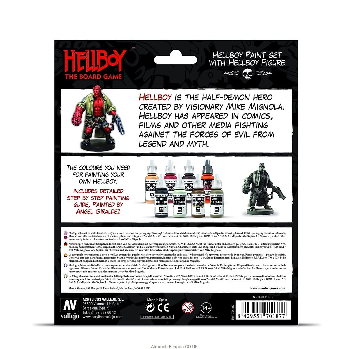Vallejo VAL70187 Board Game, Farbsetmit AV Model Color Hellboy (8 Paints & Figure), Various, 9 Piece Set