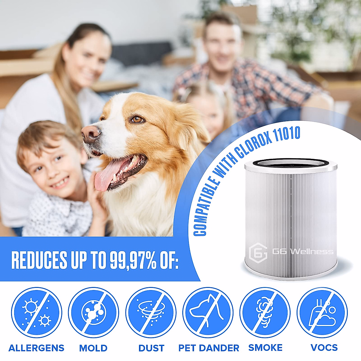 G6 Wellness H13 HEPA 1-Pack Replacement Filter Set Compatible with Clorox 11010 Air Purifier | 3 in 1 Filtration | Medical Grade True HEPA Filter H13 | Activated Carbon | Pre-Filter | 99.9% removal