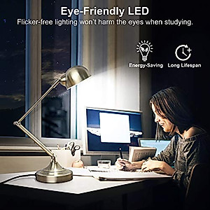 Mlambert 3-Color in 1 LED Desk Lamp with USB Charging Port, Swing Arm, Fully Dimmable, Eye-Caring Task Lamp, Touch Control Brass Metal Architect Drafting Table Lamp for Bedside, Office, Work, Reading