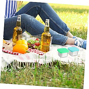 PRETYZOOM Set of 4 Small Sauce Cups Metal Condiment Containers with Lids Reusable Salad Dressing Cup for Lunch Leakproof Food Storage Containers