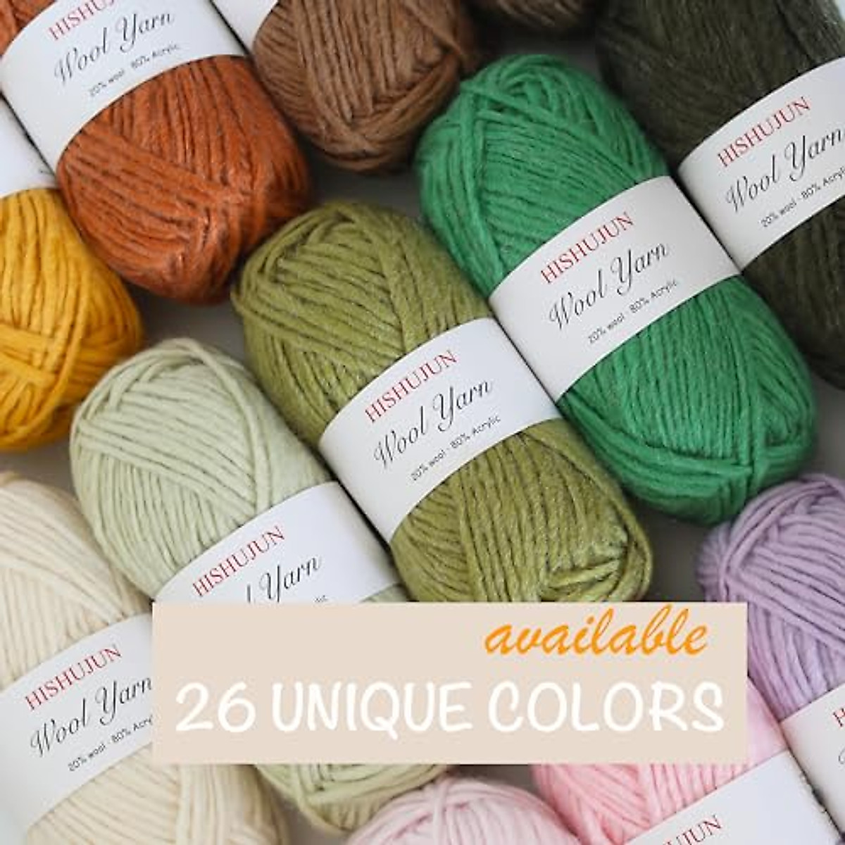 HISHUJUN, 20% Wool 80% Acrylic Wool Yarn, 4 Skeins, Soft Chunky Weight #5 for Crochet and Knitting, Each Skein1.76Oz (50g) / 55 Yrds (50m) (23 - Limestone)