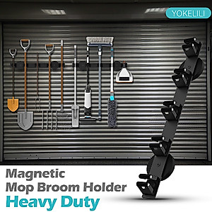 AIYOTAR Magnetic Mop Broom Holder, Strong Non Slip Magnetic Broom Mop Hanger, Heavy Duty Magnetic Hooks For Hanging Shovel Rake Tools, Wall Mounted Utility Storage Magnet Rack (5 Rack)