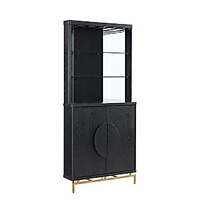 Home Source Black Bar Cabinet with Half Moon Handles and Metal Base
