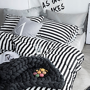 CLOTHKNOW Black and White Bedding Sets 3Pcs Striped Twin Duvet Cover Sets Boys Girls Kids Bedding Ticking Bedding Duvet Cover Sets with Zipper Closure and 2 Pillowcases