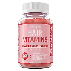 Premium Hair Vitamins Supplement-Gummy Vitamins w/Biotin, Folic Acid, Vitamins A&D-Supports Faster Hair Growth & Promotes Healthy Hair, Skin, & Nails-60 Non-GMO Berry Flavored Gummies