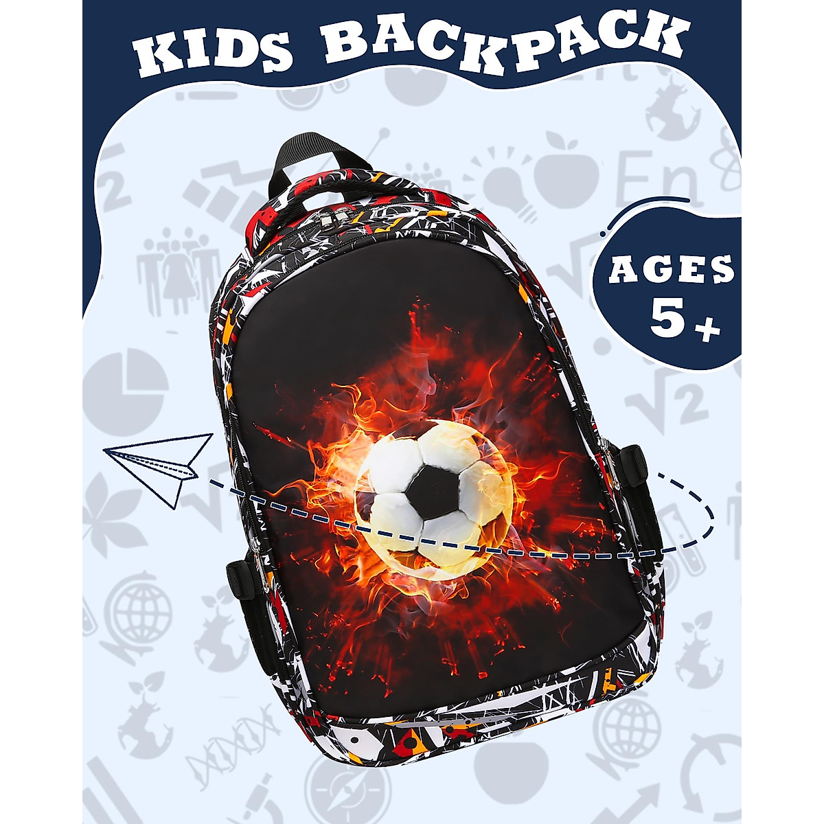 School Backpack for Boys Soccer Bookbag Schoolbag for Kids 6-8 7-8 8-10 8-12 Years Old Large Elementary School Book Bags for Boys Back to School Needs Bultos Morrales Mochilas para la Escuela de Niños