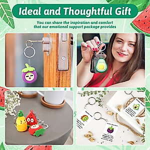Quelay 30 Sets Positive Inspirational Fruit Keychain Bulk Employee Appreciation Gift Mini Fruit Cards Organza Bag Christmas Gift