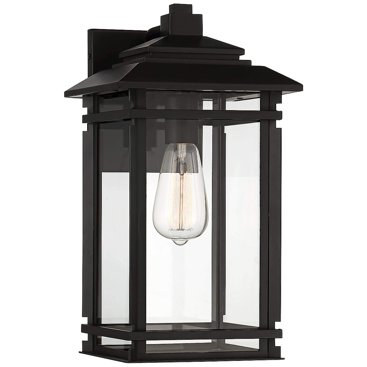 John Timberland North House Mission Traditional Outdoor Wall Light Fixture Matte Black Metal 16" Clear Glass Shade for Exterior House Porch Patio Outside Deck Garage Yard Front Door Garden Home