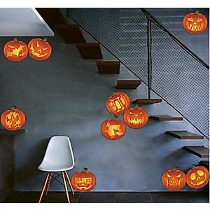 TOARTi Halloween Pumpkin Decal Set of 10, Creative Pumpkin Face Stickers for Home Decor, Halloween Party Theme Kitchen Wall Art Murals, Thanksgiving Party Decoration,Orange