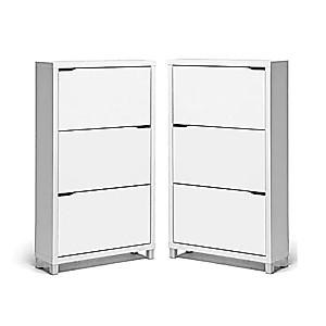 Home Square 3 Shelf Wood Shoe Cabinet Set in White (Set of 2)