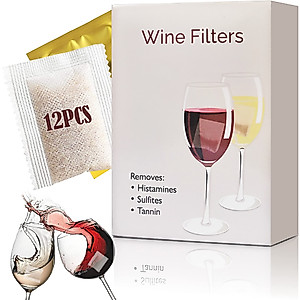 Trobing Wine Filter 12 Bags, Removes Sulfites Histamines and Tannin, All Natural Purifier Filters