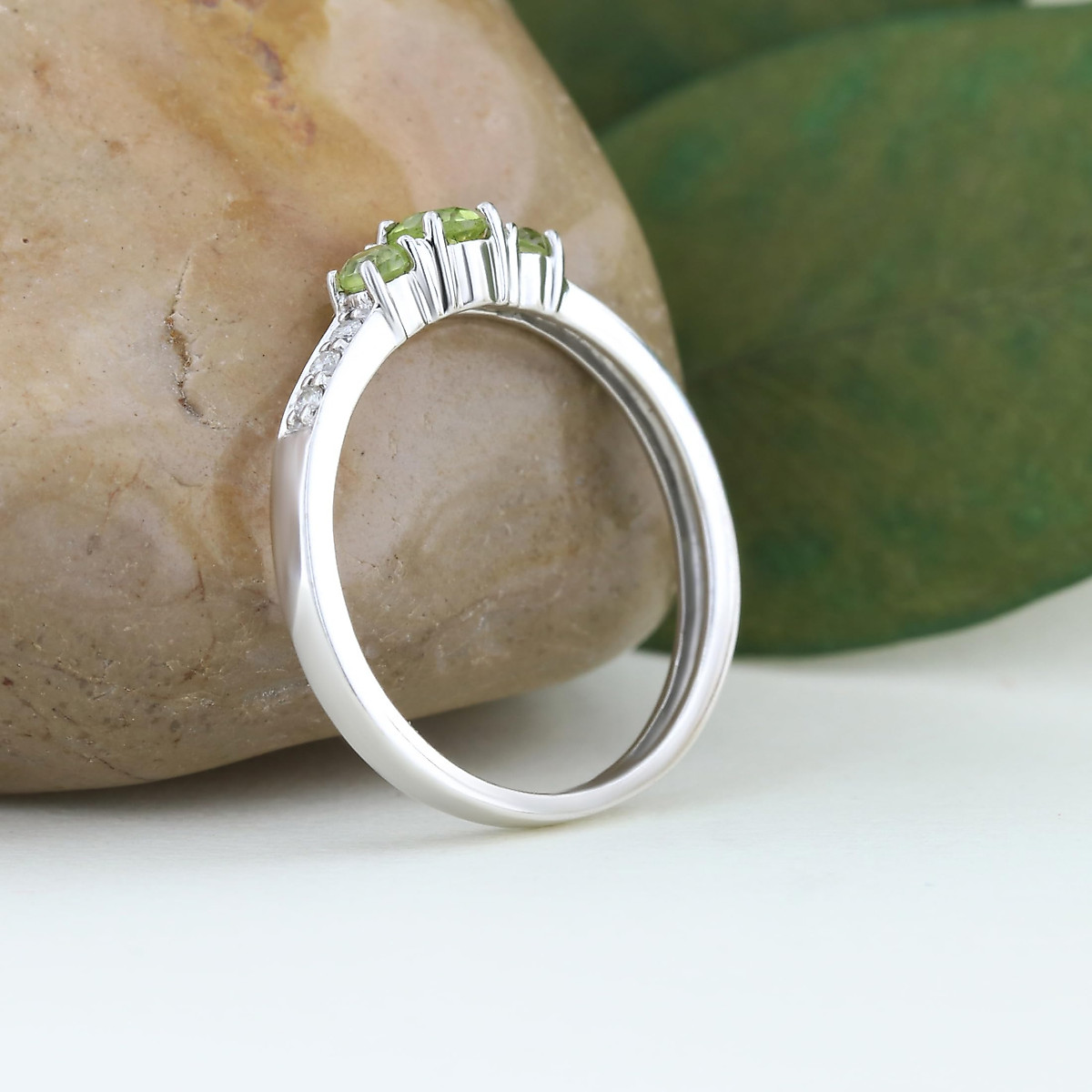 Dazzlingrock Collection Round Peridot and Round White Diamond Ladies Three Stone Engagement Ring | 10K White Gold, Size 6.5