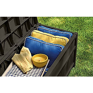 ALIDAM Deck Box Storage Box 50 Gallon Outdoor Deck Storage Box Resin Patio Seat Garden Bench, Brown Patio Deck Garden Furniture