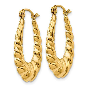 14k Yellow Gold Twisted Hoop Puffed Shrimp Earrings - 25mm x 18mm
