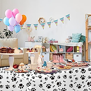 3 Pack Puppy Dog Pet Paw Print Plastic Tablecloth Table Cover,Large Paw Print and Bone Sign Plastic Disposable Rectangle Table Cover for Pet Dog Themed Birthday Party Decorations,54x108 inch