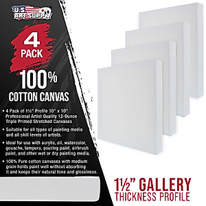 U.S. Art Supply Square Stretched Canvas for Painting 10x10 inch Gallery Depth 1-1/2" Thick, 5-Pack - 12oz Acrylic Gesso Triple Primed, Professional Artist Quality, 100% Cotton - Pouring, Oil Paint