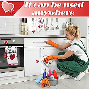 6 Pack Valentine's Day Kitchen Towels Love Heart Hand Dish Towels Valentine Romantic Tea Towels Sweet Soft Dishcloths Towels for Bathroom Anniversary Wedding Gifts Home Party Decor, 23.6 x 15.7 Inches