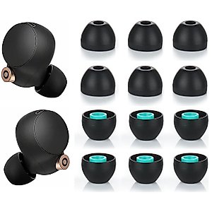 JNSA Silicone Ear Tips Replacement for Sony XBA MDR WF Earphones, Compatible with WF-1000XM5,1000XM4,1000XM3 Earbuds Tips Eartips Ear Caps, Fit in case, M Size 6 Pairs,Silicone Black/Medium