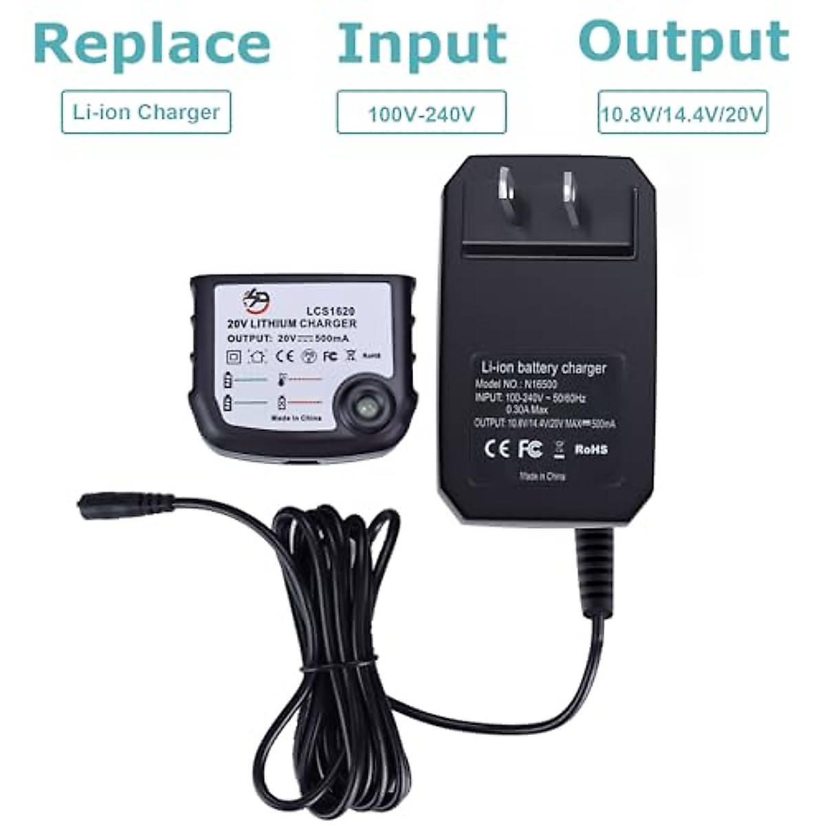 20 Volt LithiumIon Battery Charger LCS1620 for Black & Decker for Porter Cable for STANLEYBattery 14.4V 18V 20 Volt Batteries LBXR20 LBXR20-OPE LB20 LBX20 LBXR16 US Plug laipuduo