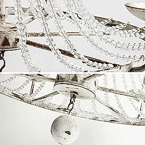 TPMAFF Vintage Chandelier Boho Style Wagon Wheel Chandelier, Shabby Chic Antique White Chandelier, Crystal Hanging Beads and Spa