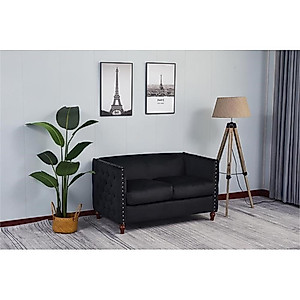 Kingway Furniture Avin Velvet Nail Head Livingroom Loveseat in Black