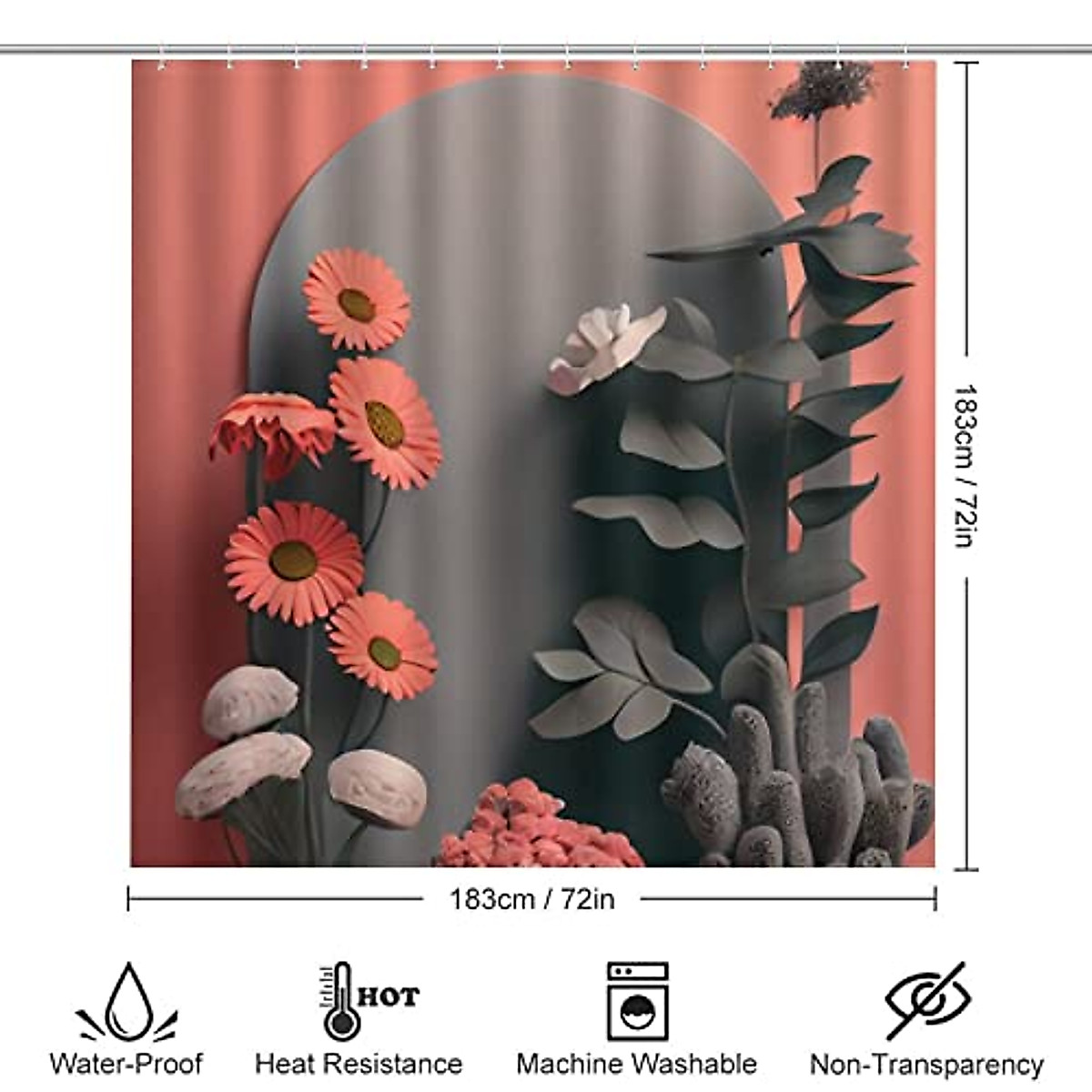 YSINOBEAR Orange Series Shower Curtain Sets with Non-Slip Rug,Toilet Lid Cover and Bath Mat,Orange Flower Shower Curtain Sets with 12 Hooks,Durable Waterproof Shower Curtain.