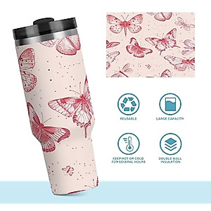 FRCSDIY Beautiful Butterfly Insulated Tumbler with Handle and Straw Lid,30oz Leakproof Stainless Steel Cup BPA-Free Water Bottle