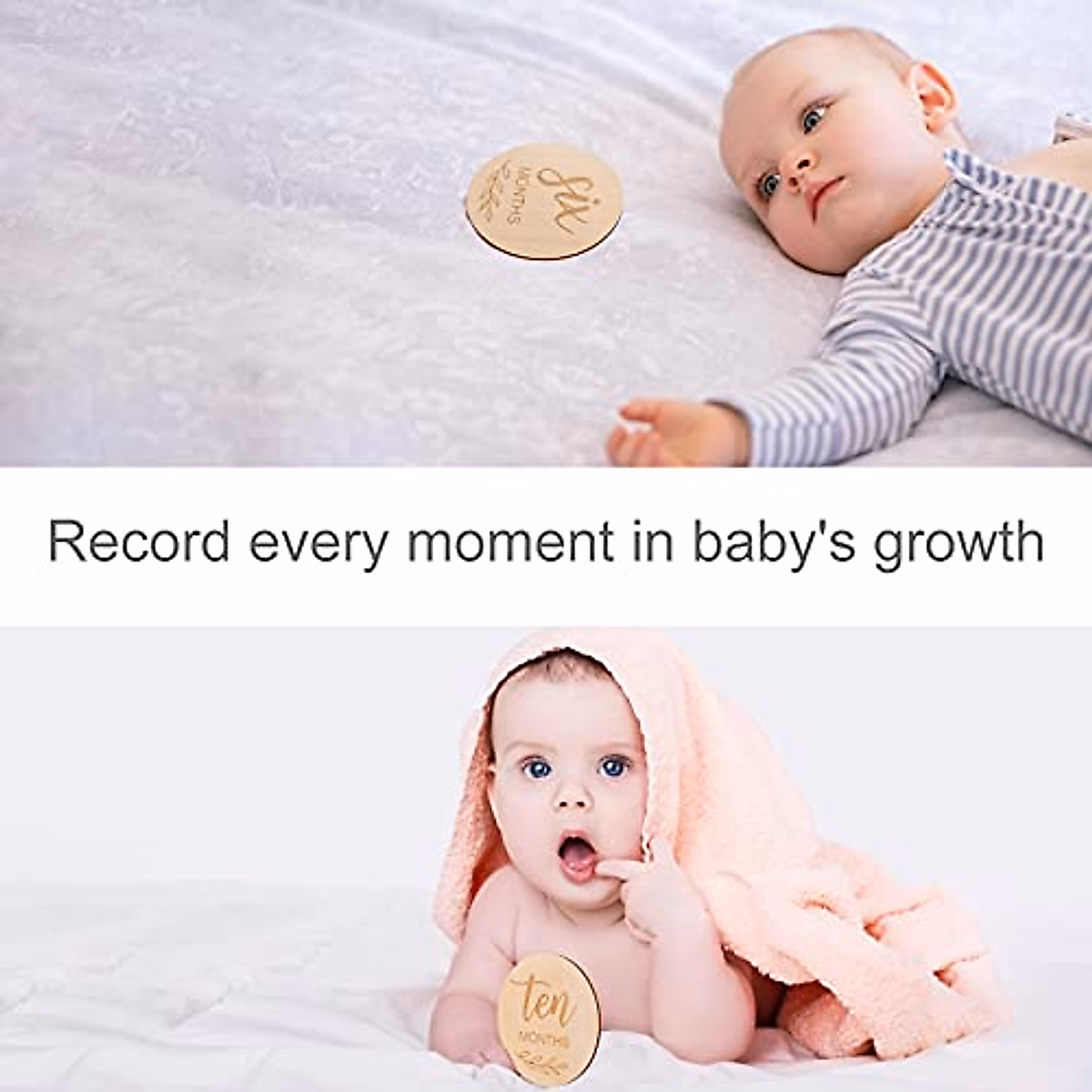Toyvian 1Set Baby Monthly Milestone Cards Wooden Discs Double Sided Milestone Cards, Newborn Photography Props