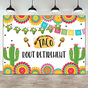 Lofaris Taco Bout Retirement Backdrop Mexican Fiesta Happy Retirement Sign Banner Decorations Neutral Cactus Llama Colorful Flags Photography Background Mexican Party Decorations Banner Props 7x5ft