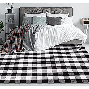 LHLJOYU Buffalo Plaid Rug Black and White Check Rugs Extra Large 5' x 7' Machine Washable Carpet Retro Lattice Checkered Outdoor Rug for Living Room Dining Room Bedroom Farmhouse(Plaid, 5' x 7')