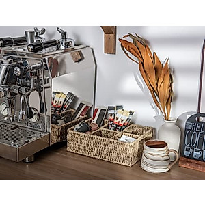 StorageWorks Tea Bag Organizers, Small Wicker Baskets with 6 Sections, Coffee and Tea Organizers for Coffee Bar, Shelves, Countertop, Seagrass Baskets for Organizing, 2Pack