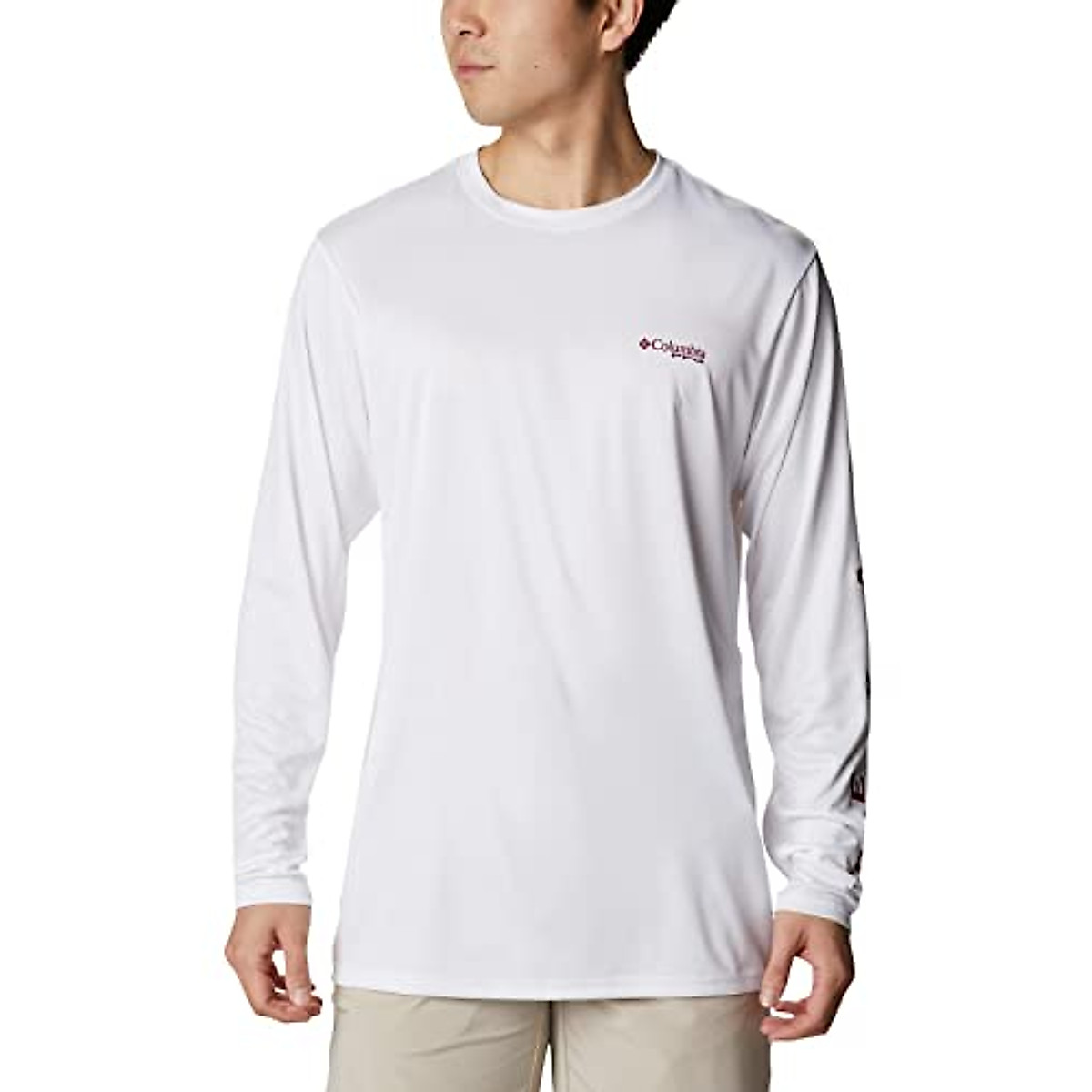 Columbia Men’s PFG Terminal Tackle Destination Long Sleeve, Sun Protection, White/Texas, Large