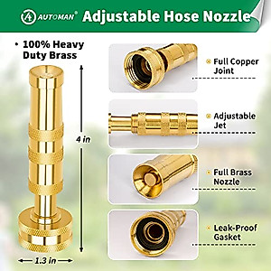 AUTOMAN Brass Hose Nozzle – High Pressure Jet Nozzles 2 Pack, Heavy Duty Sprayer for Garden Hoses, Adjustable Spray Gun, Solid Twist Water Hose Nozzle for Patio, Lawn, Car Wash, Extra 6 Rubber Washers