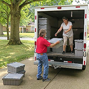 Buckhorn AR2717120209000 Industrial Plastic Stackable Storage KeepBox Tote Container with Hinged Attached Lid, 27-Inch L x 17-Inch W x 12-Inch H, Blue