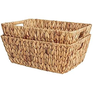 StorageWorks Water Hyacinth Storage Baskets, Large Wicker Baskets with Built-in Handles, 2 Pack