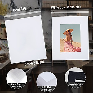 Acid Free 5 Pack 11x14 Pre-Cut Mat Board Show Kit for 8x10 Photos, Prints or Artworks, 5 Core Bevel Cut Matts and 5 Backing Boards and 5 Crystal Plastic Bags, Black