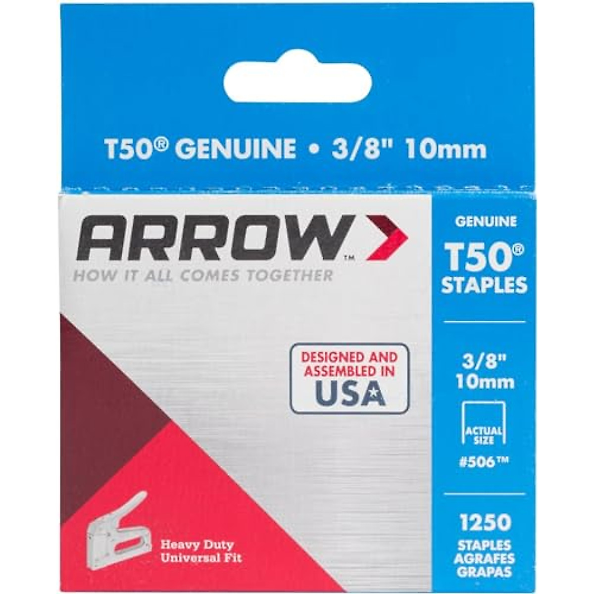 Arrow 506 Heavy Duty T50 3/8-Inch Leg Length, 3/8-Inch Crown, Staples for Upholstery, Construction, Furniture, Crafts, 1250-Pack
