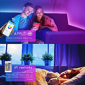 TJOY 50ft Bluetooth LED Strip Lights, Music Sync 5050 LED Light Strip RGB Color Changing LED Lights Strip with Phone Remote, LED Lights for Bedroom Kitchen TV Party TIKTOK DIY (APP+Remote +Mic)