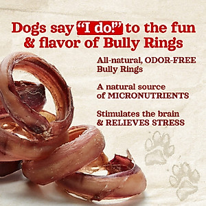 Natural Farm Odor Free Bully Sticks Ring Shaped (3-4 Inch, 10 Pack) - 100% Beef Chews for More Engagement & Fun, Grass-Fed, Non-GMO, Fully Digestible - Best for Small & Medium Chewers