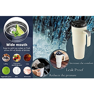 Sama Goods Tumbler with Handle, Double Wall Vacuum-insulated Proof Thermal Travel Cup, Stainless Steel Mug with Lid and Straw. (Moon Mist), 40 OZ, FC094