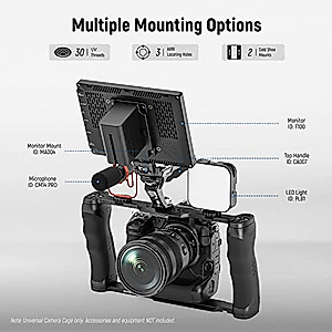 NEEWER Video Camera Cage Rig with Arca Type Base, Dual Grips, 3/8" ARRI Locating & 1/4" Threads, Cold Shoes, Universal Camera Stabilizer Compatible with SmallRig NEEWER Baseplate 15mm Rods, CA016