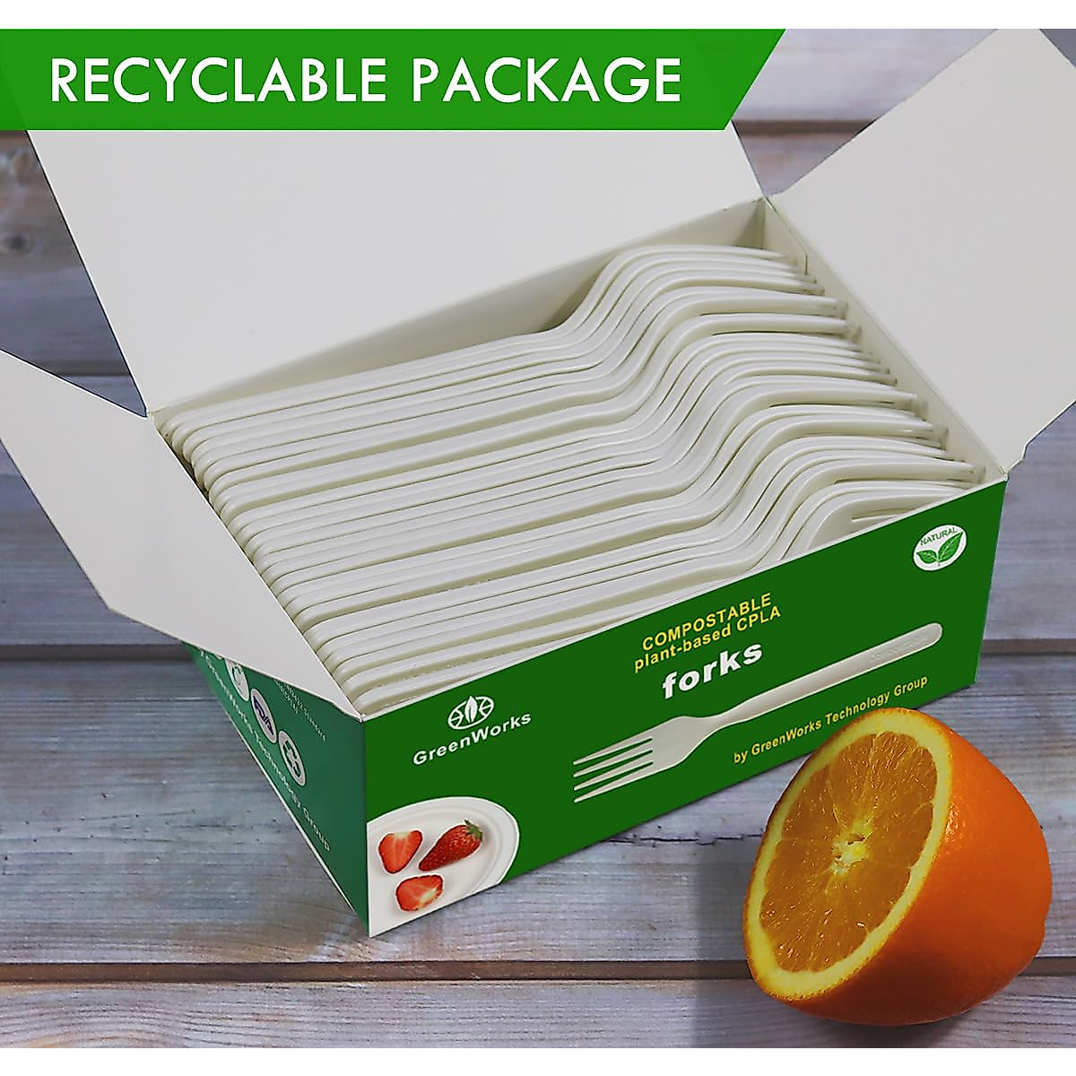 GreenWorks Compostable Forks,100 Count 7" Heavyweight Biodegradable Disposable Cutlery Fork