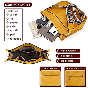 HKCLUF Crossbody Bag Purse for Women Set Leather Hobo Handbag Purse and Wallet Set With 2PCS Adjustable Guitar Leopard Strap Crossbody Bag(Yellow)