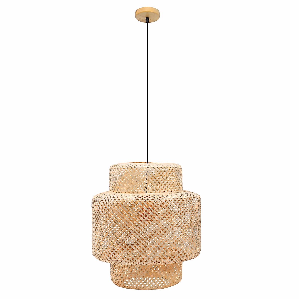 Frontsea Rattan Pendant Lighting for Kitchen | Bamboo Lampshade Handmade Weave Lighting | Wooden Boho Decor | Modern Hanging Ceiling Light Fixture (16inch)