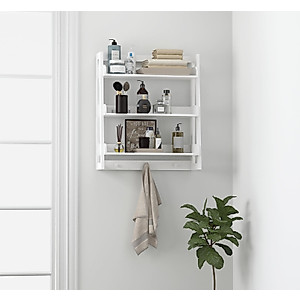 UTEX Bathroom Wall Shelf, Over Toilet Storage Shelf Organizer, 3-Tier Wall Mount Shelf Rack with Hook, White