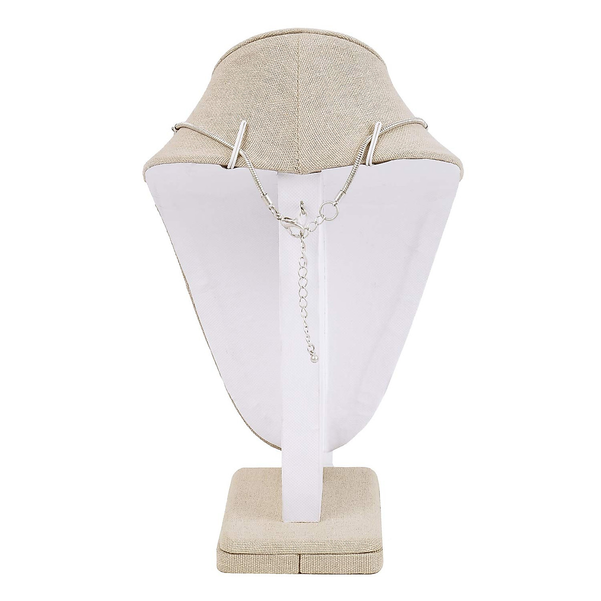 MOOCA Linen Covered Wood Jewelry Display Necklace Chain Jewelry Bust Display Holder Stand, Necklaces Bust Mannequin, 6 3/8 W x 4 1/4 D x 10 H in, Tan Linen