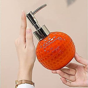 LISANEK Bathroom Accessories Set 4 Piece Ceramic Bathroom Accessories Decoration Set with Lotion Dispenser, Soap Dish,Cup,Toothbrush Holder (Orange)