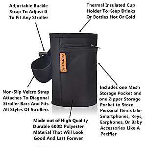 Cup Holder,Stroller Bottle Holders,Insulated,Thermal,Waterproof Anti-Slip Cup Drink Holder for Universal Stroller,Bike,Yeti,Huffy,Mountain,Pushchair,Wheelchair